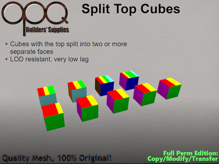 Second Life Marketplace - Full Perm Cubes with a Split Side - OPQ Split Top Cube Collection